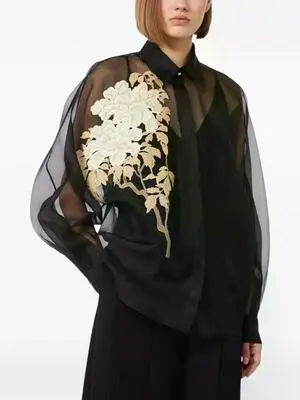 Max Mara Floral-embroidery Silk Shirt