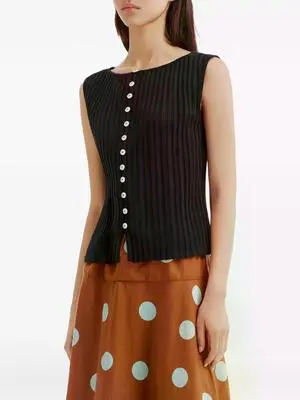Free People Ribbed-knit Button-front Top - Black