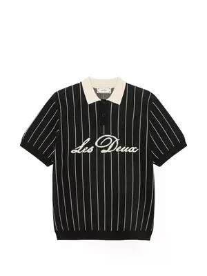 LES DEUX Pinstripe-pattern Knitted Polo Shirt - Black