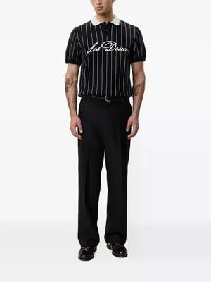 LES DEUX Pinstripe-pattern Knitted Polo Shirt