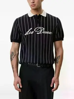 LES DEUX Pinstripe-pattern Knitted Polo Shirt