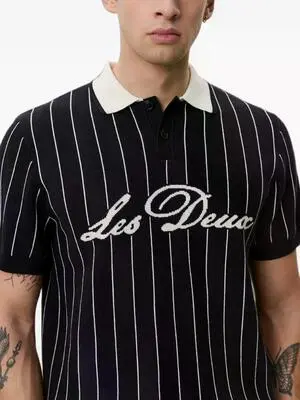 LES DEUX Pinstripe-pattern Knitted Polo Shirt