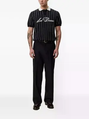LES DEUX Pinstripe-pattern Knitted Polo Shirt