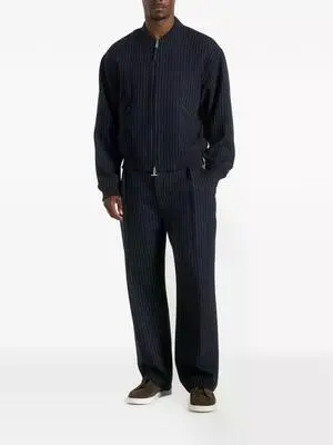 Manière De Voir Leandro In Navy Pinstripe Wool Bomber Jacket - Blue