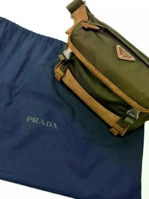 Prada 2013-2026 Suede Trimmed Re Nylon Messenger Bag Crossbody Bag