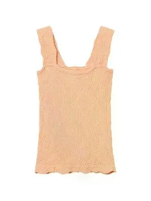 Free People Floral-texture Square-neck Top - Orange