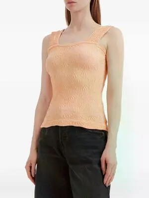 Free People Floral-texture Square-neck Top - Orange