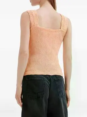 Free People Floral-texture Square-neck Top - Orange