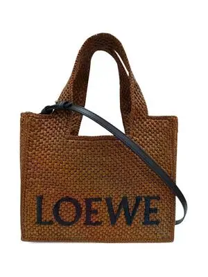 Loewe 2023-2026 Small Raffia Font Tote Satchel - Brown