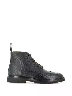 HENDERSON BARACCO Brogue-detail Pebbled Leather Boots - Black