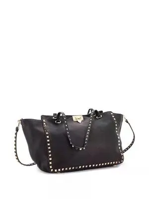 Valentino Garavani Rockstud Pebbled Leather Medium Tote Bag - Black