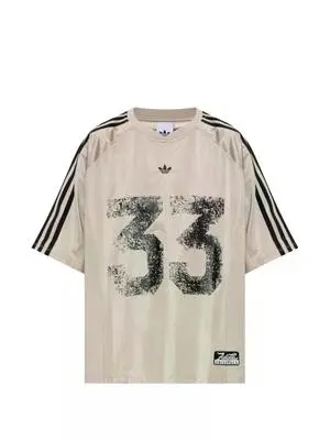 Adidas Number-print Mesh-panel T-shirt - Neutrals