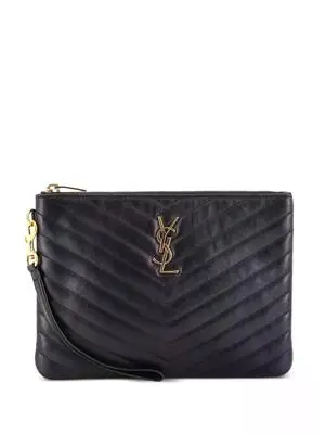 Saint Laurent Matelasse Chevron Leather Small Wristlet Pouch - Black