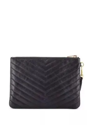 Saint Laurent Matelasse Chevron Leather Small Wristlet Pouch - Black