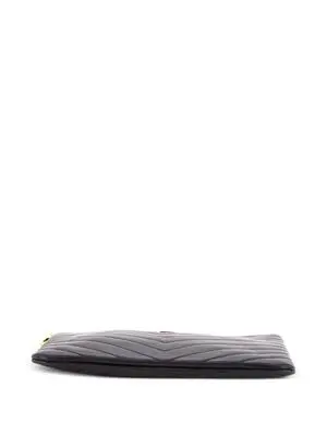 Saint Laurent Matelasse Chevron Leather Small Wristlet Pouch - Black