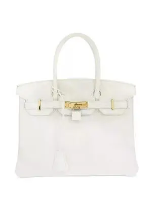 Hermès 2015 Taurillon Clemence Birkin 30 Tote Bag - White