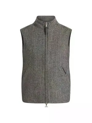 Manière De Voir Herringbone Wool Zip Gilet - Grey