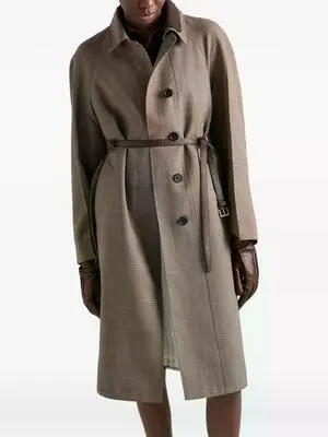 Prada Single-breasted Houndstooth Check Wool Coat