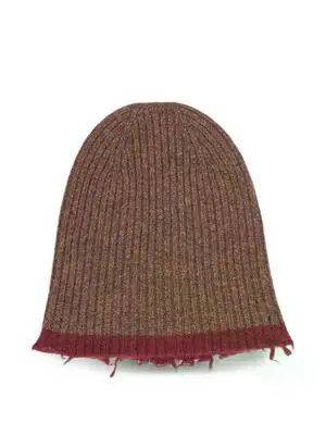 UMA WANG Distressed-effect Ribbed-knit Beanie Hat - Brown
