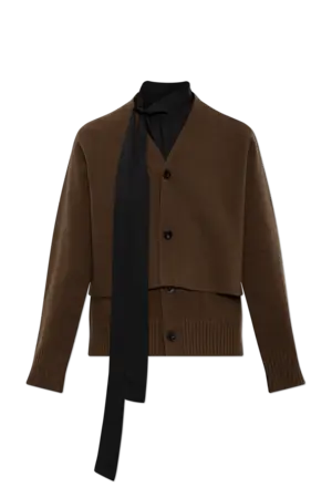 Sacai Cardigan Made From Combined Materials - Brown