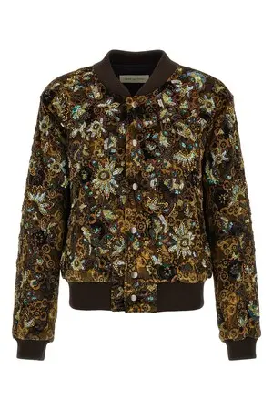 Dries Van Noten Valtor' Bomber Jacket With Embroideries And Beads - Brown