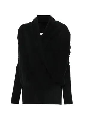 7 For All Mankind Wrap-style Ribbed-trim Sweater - Black