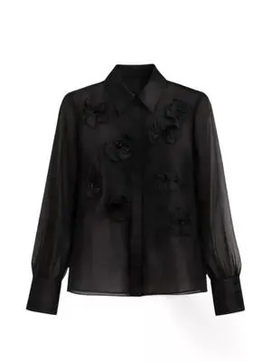 Max Mara Floral-applique Silk Organza Blouse