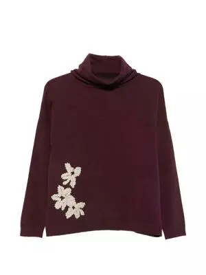 WHYCI MILANO Floral Appliqué Roll-neck Sweater