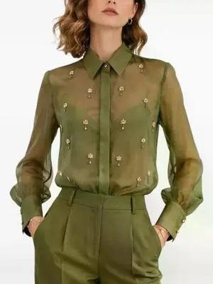 Max Mara Embroidered Silk-organza Shirt
