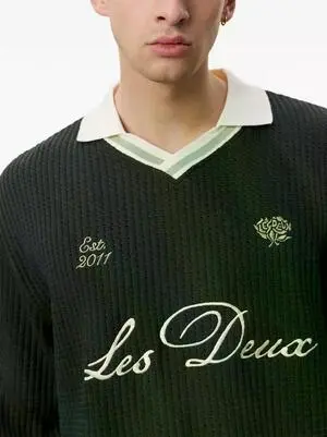 LES DEUX Logo-embroidered Waffle-knit Sweater - Green
