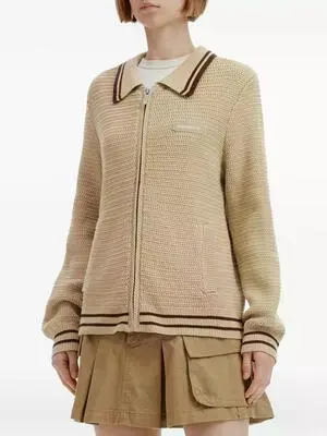 Izzue Striped-trim Zip-up Cardigan