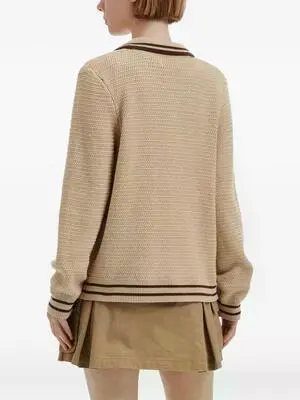 Izzue Striped-trim Zip-up Cardigan