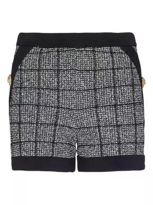 Balmain Button Check Shorts - Grey