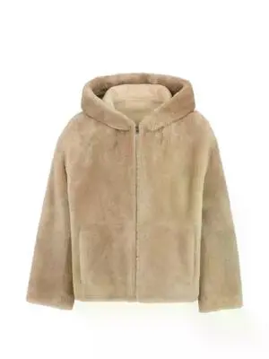 YVES SALOMON Hooded Shearling Jacket - Neutrals