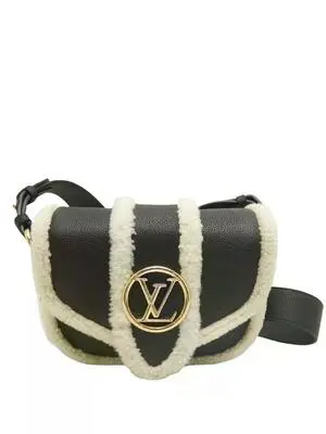 LOUIS VUITTON 2021-2026 Shearling Trimmed Grained Calfskin Pont 9 Soft Pm Crossbody Bag - Black