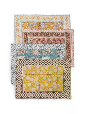 CU I SEEYOU Floral-print Geometric-border Placemats - Multicolour