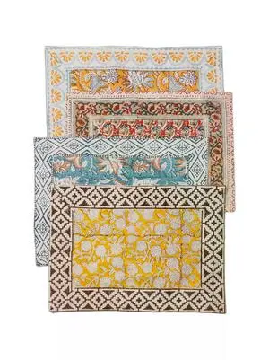CU I SEEYOU Floral-print Geometric-border Placemats - Multicolour