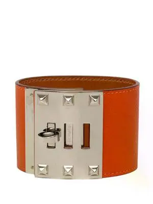 Hermès 2014 Epsom And Palladium Plated Kelly Extreme Dog Bracelet Costume Bracelet - Orange