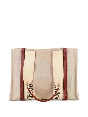 Chloé Woody Canvas With Leather Medium Tote Bag - Neutrals