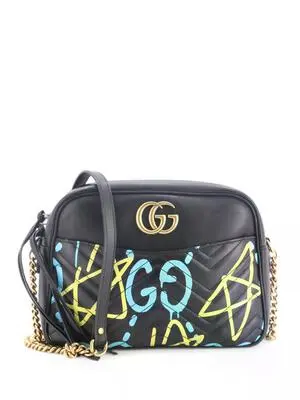 Gucci Gg Marmont Guccighost Matelasse Leather Medium Shoulder Bag - Black