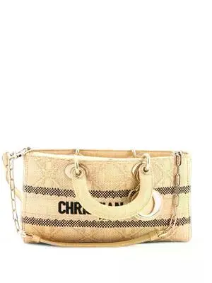 Dior Lady D-joy Bag Cannage Embroidered Raffia Medium Tote Bag - Black