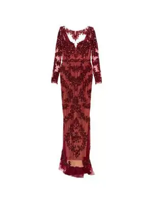 Zuhair Murad Beaded Lace Fishtail Gown - Red