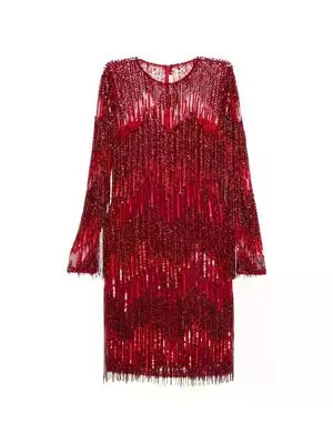 Naeem Khan Beaded-fringe Dress - Red
