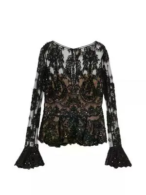 Zuhair Murad Lace-embellished Peplum Top - Black