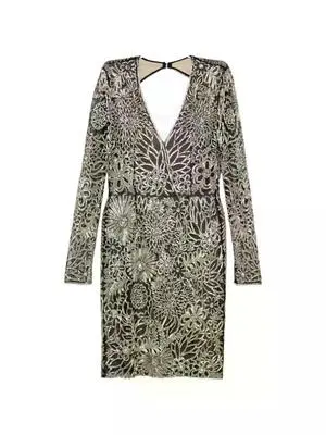 Naeem Khan Floral-beaded V-neck Dress - Black