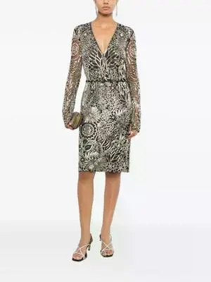 Naeem Khan Floral-beaded V-neck Dress