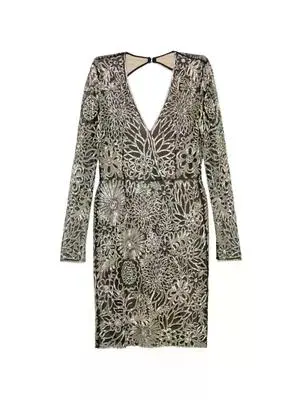 Naeem Khan Floral Beaded V-neck Dress