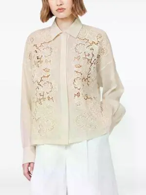 Max Mara Lace-insert Ramie Shirt - Neutrals