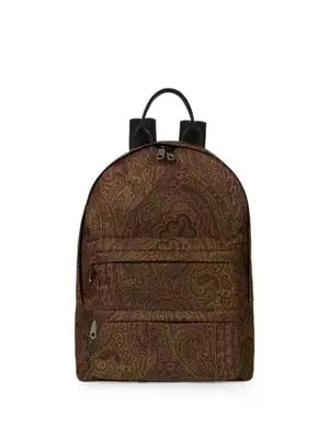 Etro Nylon Backpack With Arnica Motif - Brown