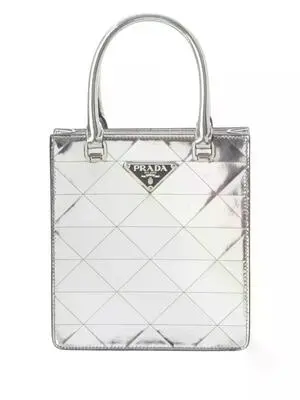 Prada 2013-2026 Metallic Spazzolato Leather Triangle Tote Satchel - Silver